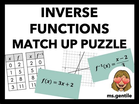 inverse functions match up card puzzle teaching resources