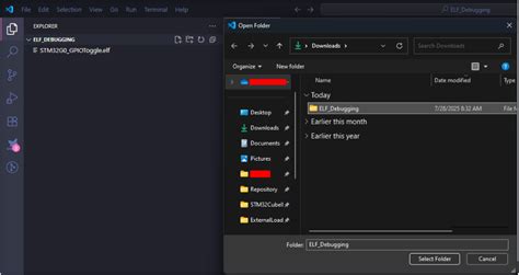 how to debug an external elf file in vs code stmicroelectronics