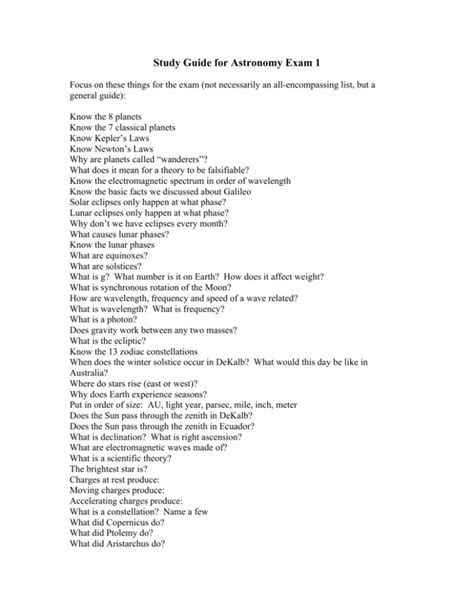 Astronomy Exam 1 Study Guide