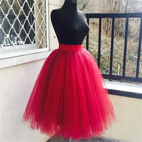 Red Tulle Midi Puffy Skirt For Wedding And Special Occasions Womens