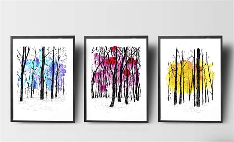 Gallery Wall Set Modern Colourful Trees Set Of 3 Art Prints Drawn Together Art Collective