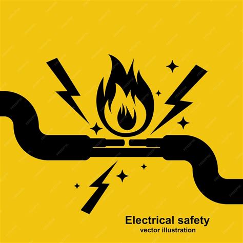 검은색 아이콘 와이어가 불타고 있습니다 화재 배선 손상된 케이블에 결함이 있습니다 과부하로 인한 화재 전기 안전 벡터 일러스트 레이 션 평면 디자인입니다 단락