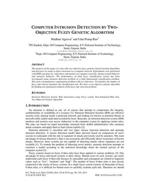 Computer Intrusion Detection By Twoobjective Fuzzy Genetic Algorithm Pdf
