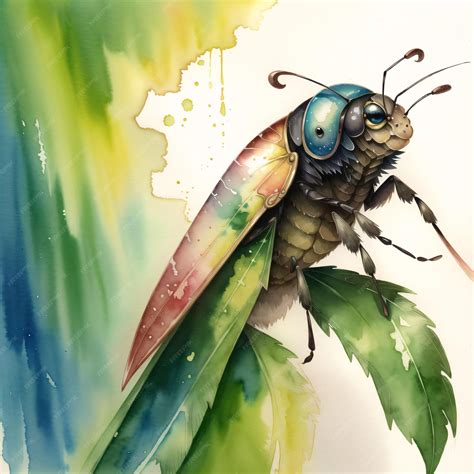 Pintura De Acuarela De Un Insecto Foto Premium