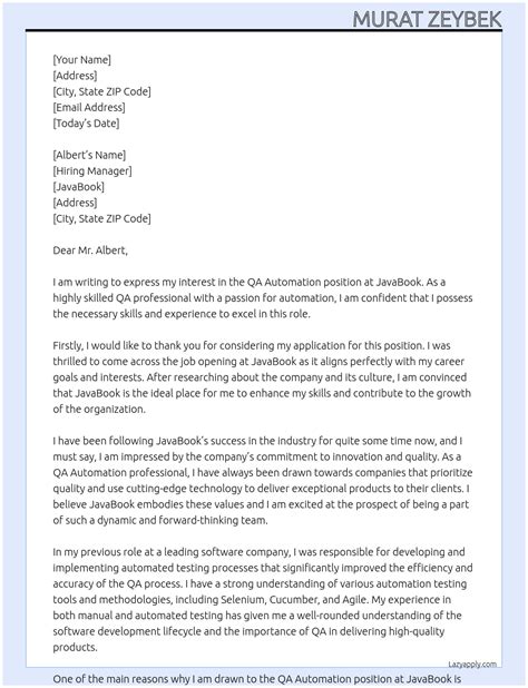cover letter for qa automation lazyapply