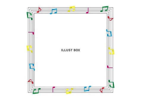 無料イラスト 3枠カラフル音符・正方形