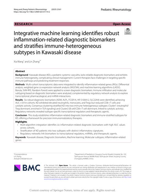 Pdf Integrative Machine Learning Identifies Robust Inflammation Related Diagnostic Biomarkers