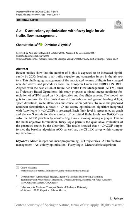 A N − D Ant Colony Optimization With Fuzzy Logic For Air Traffic Flow
