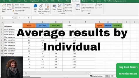 Average Results By Individuals With Vba In Excel Youtube