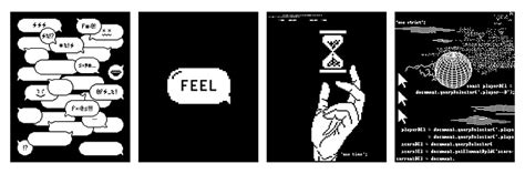 픽셀 요소 대화 상자 코드 스크립트 조각이 있는 복고풍 포스터 세트 카드 소셜 미디어 배너 표지를 위한 디자인 템플릿 증기파와 레트로웨이브 스타일 8090년대의 미학