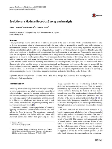 Pdf Evolutionary Modular Robotics Survey And Analysis