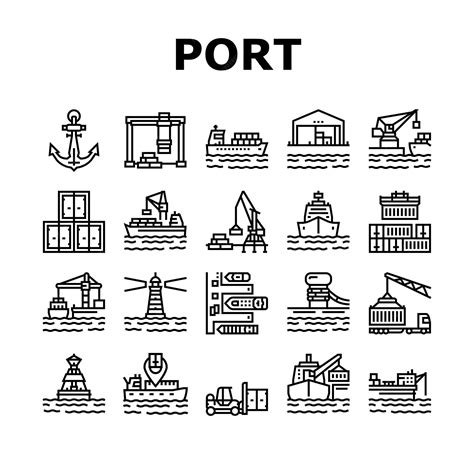 Premium Vector Container Port Tool Collection Icons Set Vector