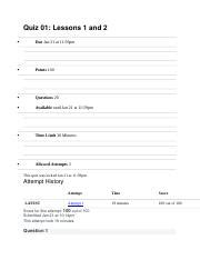Quiz 01 Lessons 1 And 2 Docx Quiz01 Lessons1and2 Due Jan 21 At 11 59pm Points 100 Questions 20