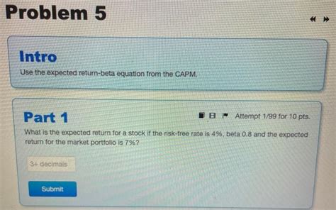 solved problem 5 intro use the expected return beta equation
