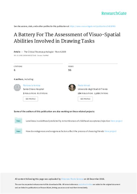 Pdf A Battery For The Assessment Of Visuo Spatial Abilities Involved In Drawing Tasks