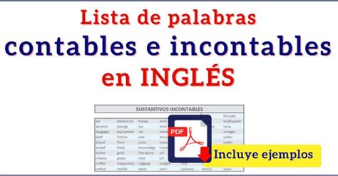Sustantivos contables e incontables en inglés PDF con tabla de ejemplos Contables e