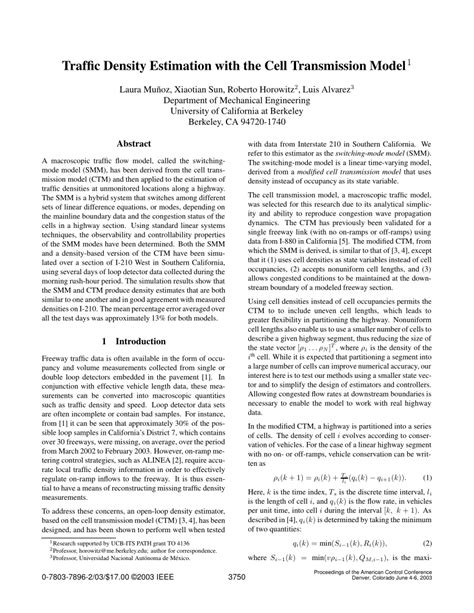 Pdf Traffic Density Estimation With The Cell Transmission Model