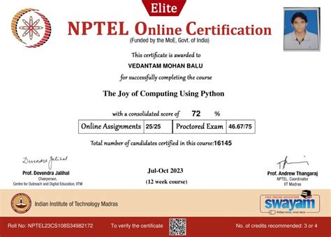 mohan balu on linkedin title nptel python certification achievement
