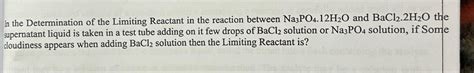 Solved In The Determination Of The Limiting Reactant In The
