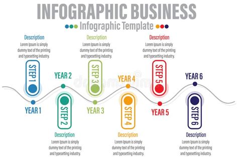 6 Steps Modern Timeline Diagram With Pip Tag And Workflow Presentation Vector Infographic
