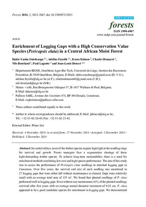 Pdf Enrichment Of Logging Gaps With A High Conservation Value Species