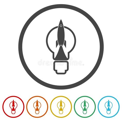 light bulb and rocket launch icon set icons in color circle buttons