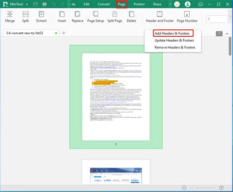 add header and footer to pdf by using minitool pdf editor
