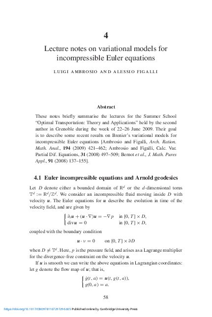 Pdf Lecture Notes On Variational Models For Incompressible Euler