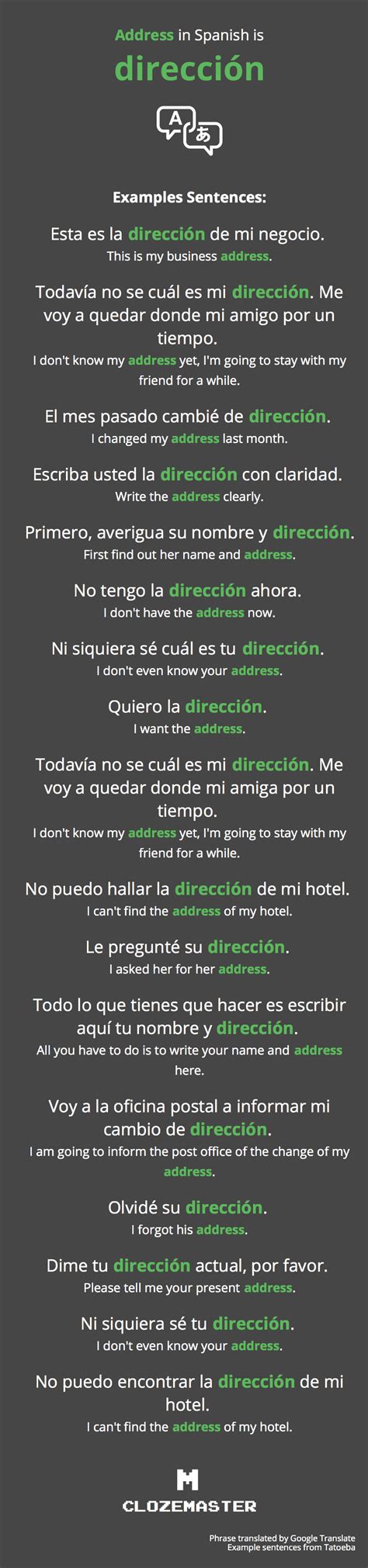 How To Say Address In Spanish Clozemaster