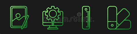 Set Line Ruler Graphic Tablet Computer Monitor And Gear And Color Palette Guide Gradient
