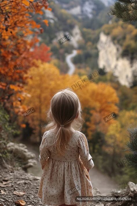 Ai创作图秋天的背影 下山的小女孩 秋游小女孩 林中女孩背影 背影小女孩 小姑娘背影 山里小姑娘 森林中的女孩背影 山区秋游 登山小道上的美女
