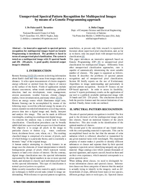 Pdf Unsupervised Spectral Pattern Recognition For Multispectral