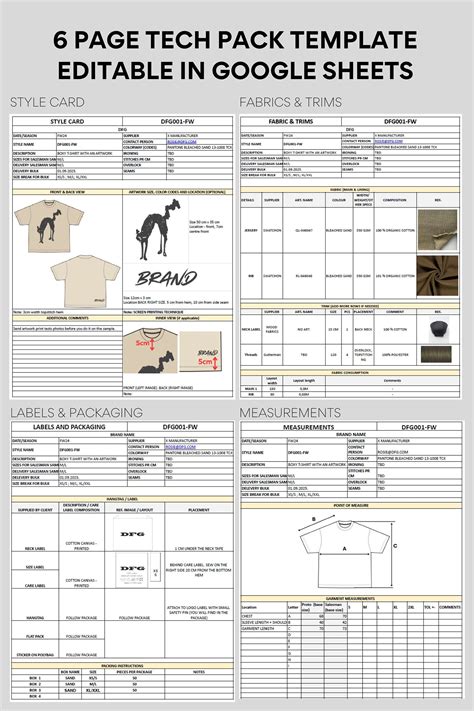 Tech Pack Template Canva Tech Fashion Tech Pack Custom Tech