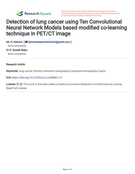 Pdf Detection Of Lung Cancer Using Ten Convolutional Neural Network Models Based Modified Co