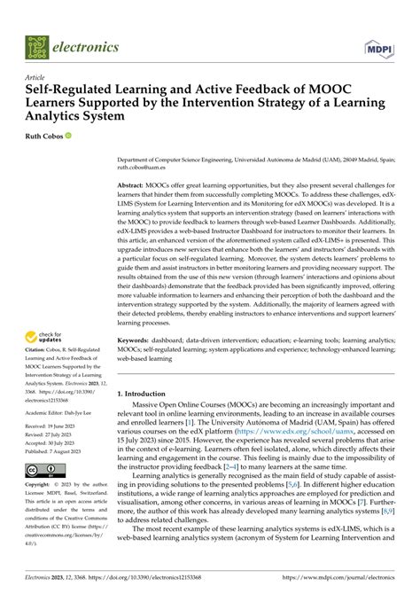 Pdf Self Regulated Learning And Active Feedback Of Mooc Learners