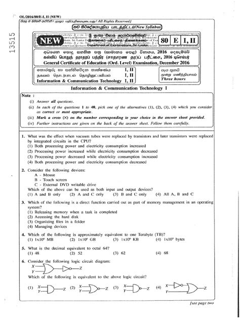 2016 ol information amp communication technology past paper english