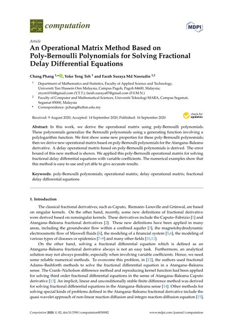 Pdf An Operational Matrix Method Based On Poly Bernoulli Polynomials