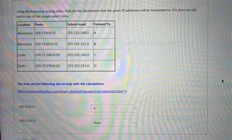 solved using the following routing table indicate the