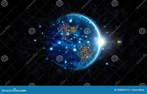 Global Network Connection Covering The Earth With Lines Of Innovative