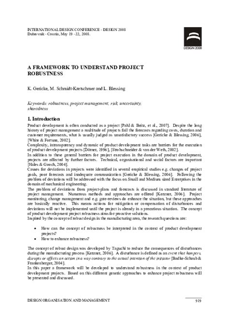 Pdf A Framework To Understand Project Robustness