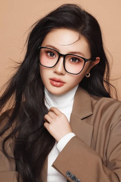Premium Photo Woman Wearing Fashionable Glasses Face Wearing Standard