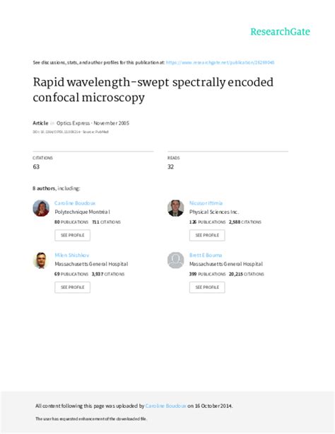 Pdf Rapid Wavelength Swept Spectrally Encoded Confocal Microscopy