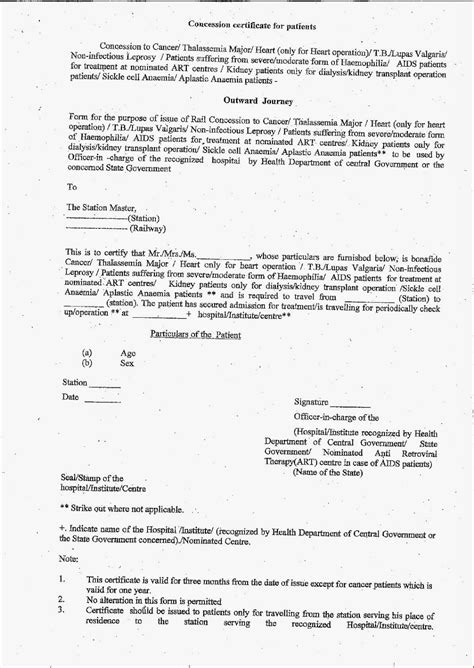 Revised Railway Concession Certificate Forms For All The Four