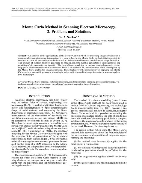 Pdf Monte Carlo Method In Scanning Electron Microscopy 2 Problems And Solutions