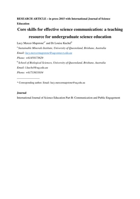 Pdf Core Skills For Effective Science Communication A Teaching Resource For Undergraduate