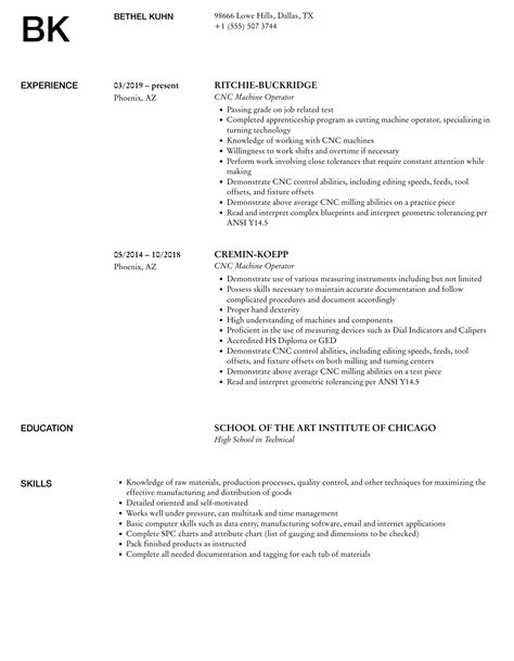 CNC Machine Operator Resume Samples Velvet Jobs