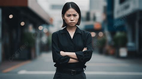 거리에서 팔짱을 끼고 있는 아시아의 화난 비즈니스 우먼 엉덩이에 손을 얹은 성난 여자 고화질 사진 사진 드레스 셔츠 배경 일러스트 및 사진 무료 다운로드 Pngtree