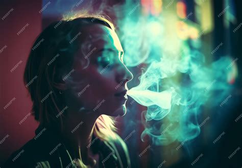 premium photo woman smoking with fantastic lightning female smoker