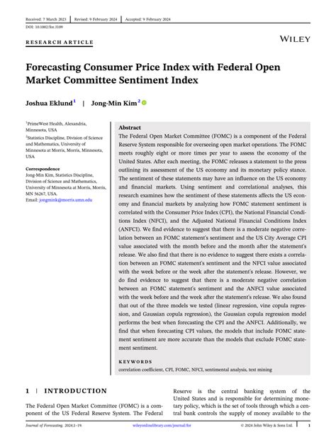 Pdf Forecasting Consumer Price Index With Federal Open Market Committee Sentiment Index