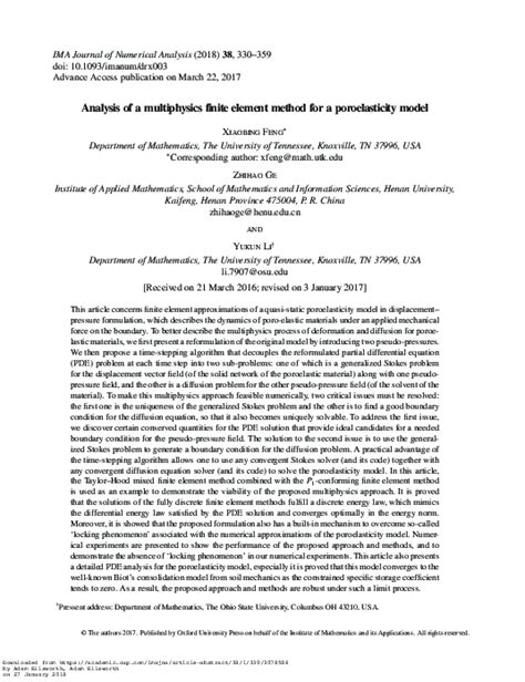 Pdf Analysis Of A Multiphysics Finite Element Method For A
